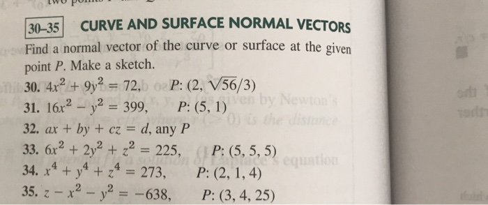 Solved WO P 30-35 CURVE AND SURFACE NORMAL VECTORS Find a | Chegg.com