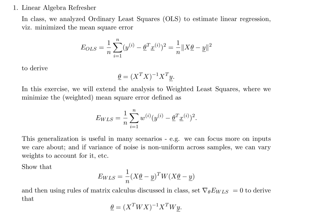 Solved 1. Linear Algebra Refresher In class, we analyzed | Chegg.com
