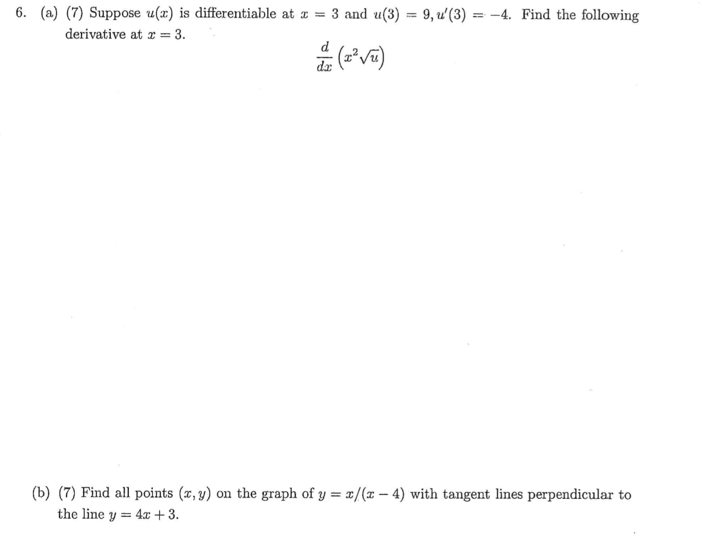 Solved (a) (7) Suppose u(x) is differentiable at x=3 and | Chegg.com