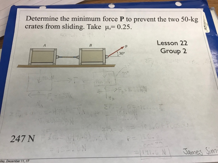 Solved Determine The Minimum Force P To Prevent The Two