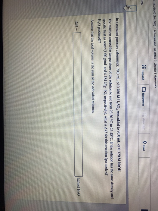 Solved o Expand | Resources Hint In a constant-pressure 70.0 | Chegg.com