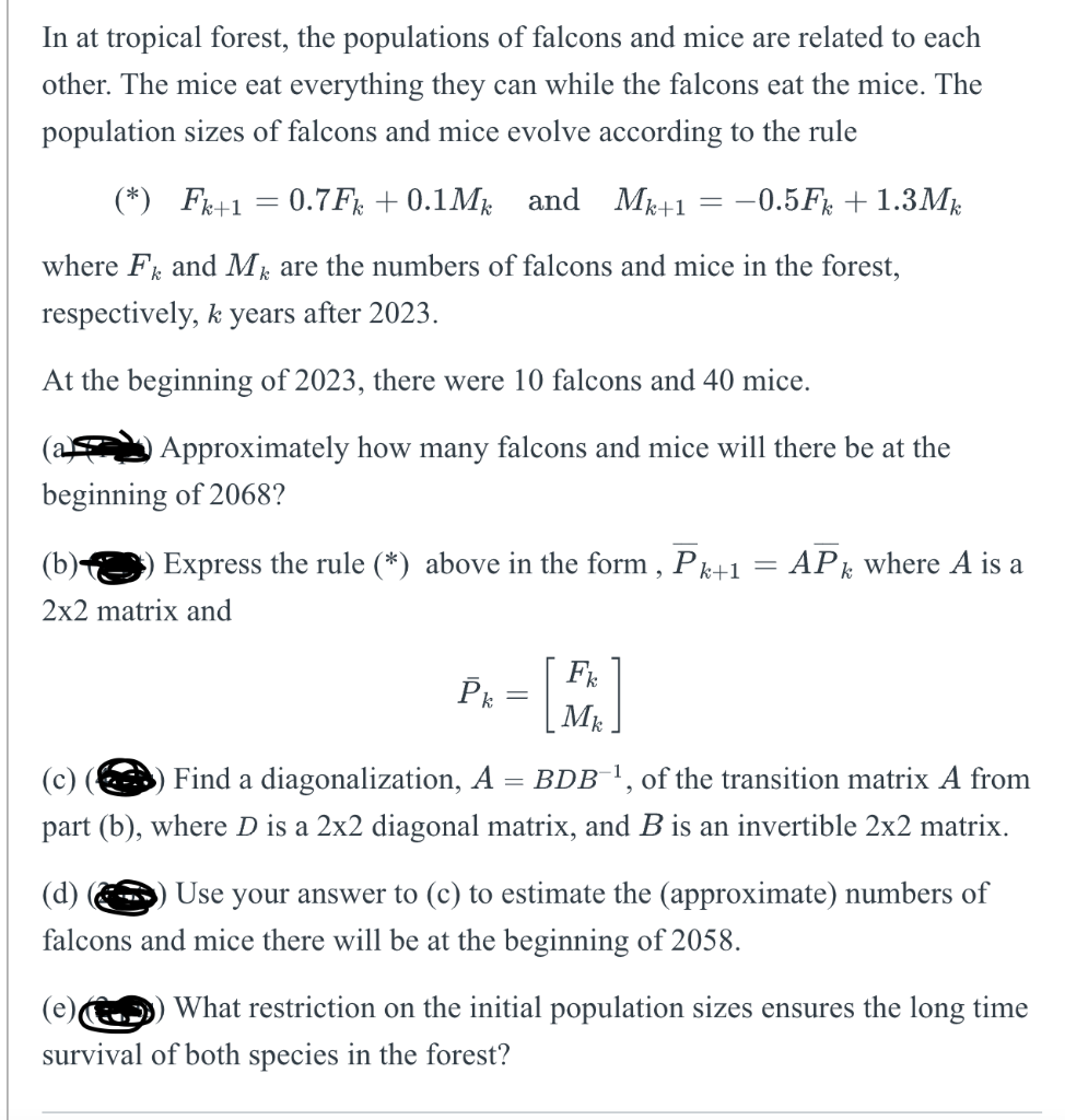 Solved In at tropical forest, the populations of falcons and | Chegg.com