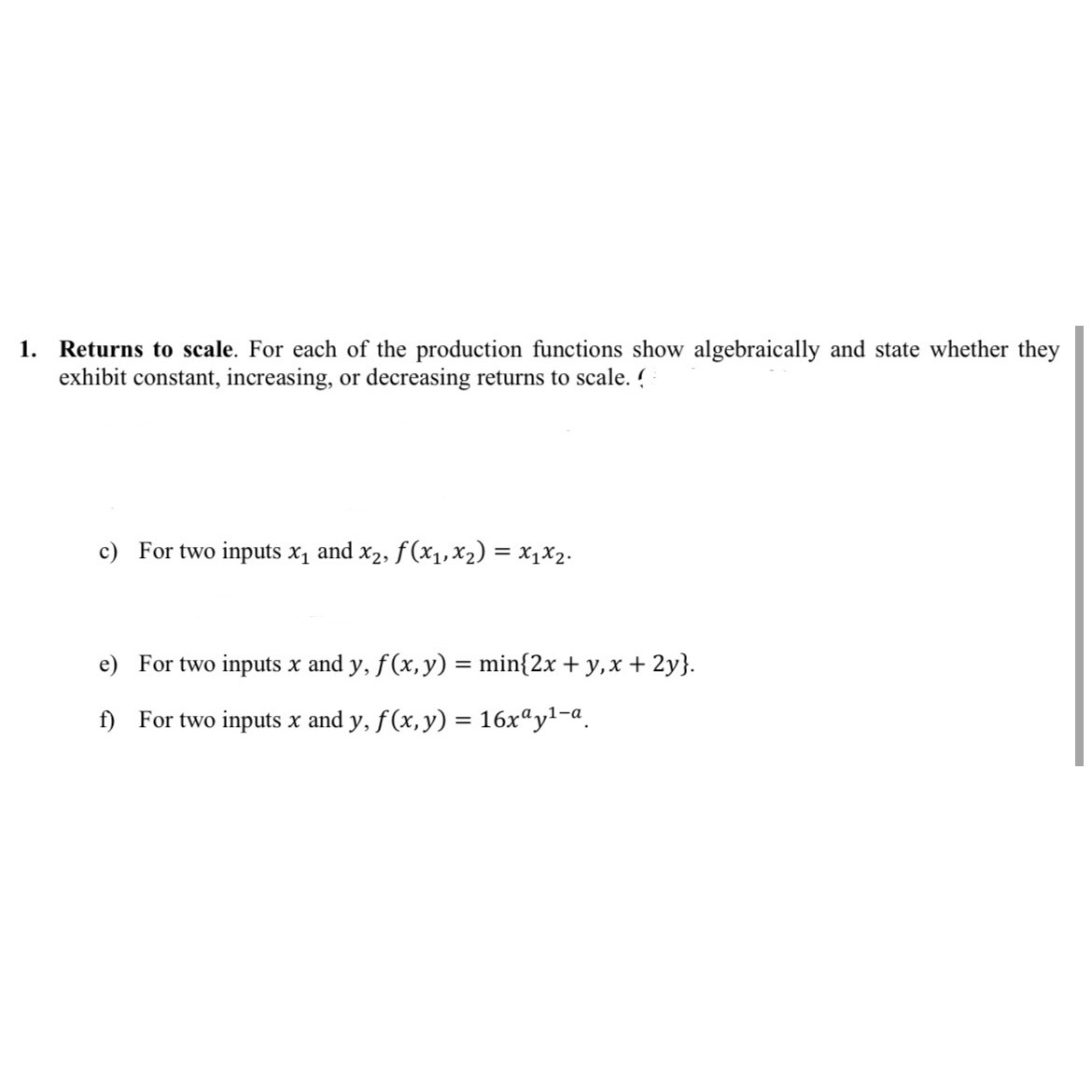 Solved Returns to scale. For each of the production | Chegg.com