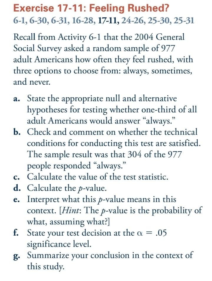 Solved Exercise 17-11: Feeling Rushed? 6-1, 6-30, 6-31, | Chegg.com