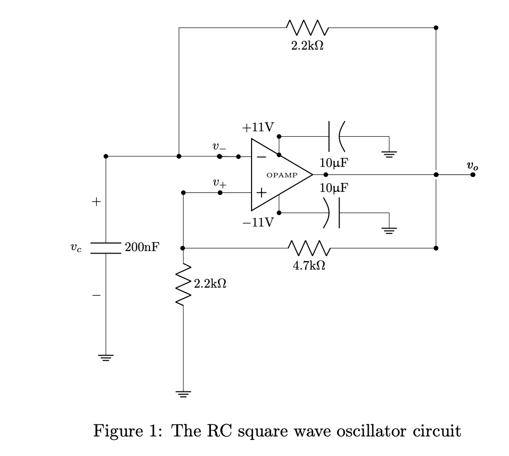 Figure 1: The RC square wave oscillator circuit | Chegg.com