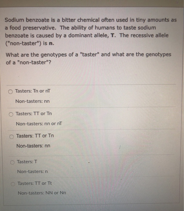 Solved Sodium benzoate is a bitter chemical often used in | Chegg.com