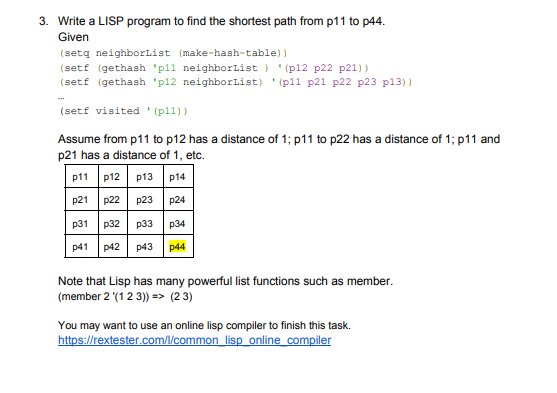 3. Write a LISP program to find the shortest path | Chegg.com