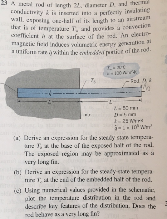 Solved etal rod of length 2L, diameter D, and thermal | Chegg.com