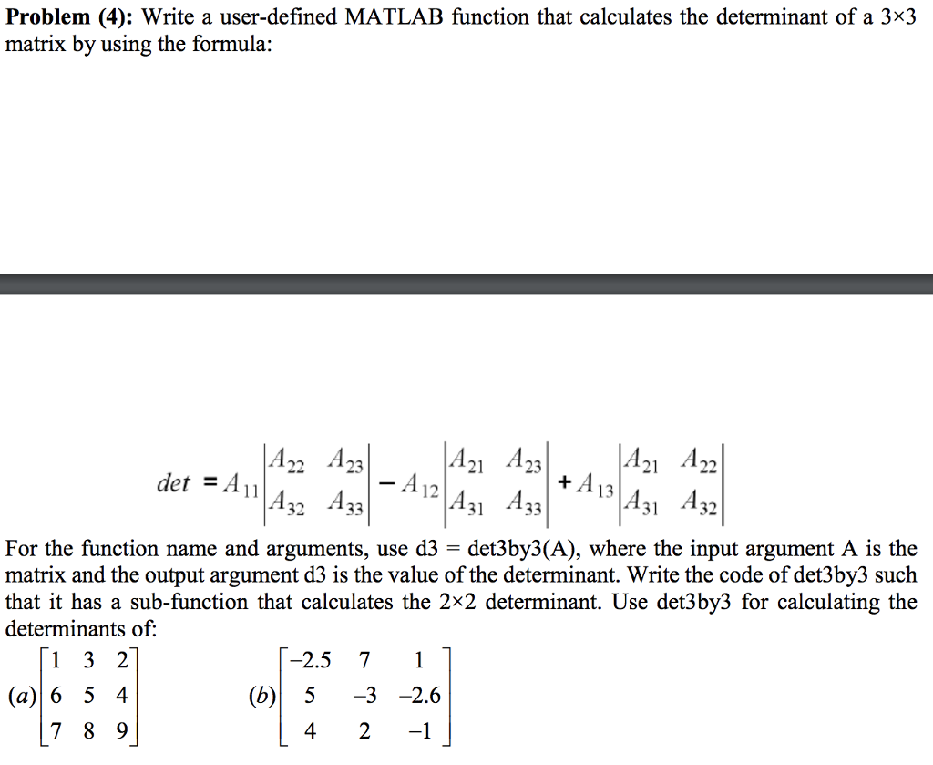 Problem (4): Write a user-defined MATLAB function | Chegg.com