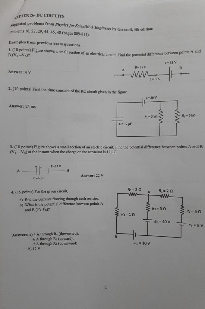 Solved APTER 26-DC CIRCUTTS suggested problems from Physics | Chegg.com