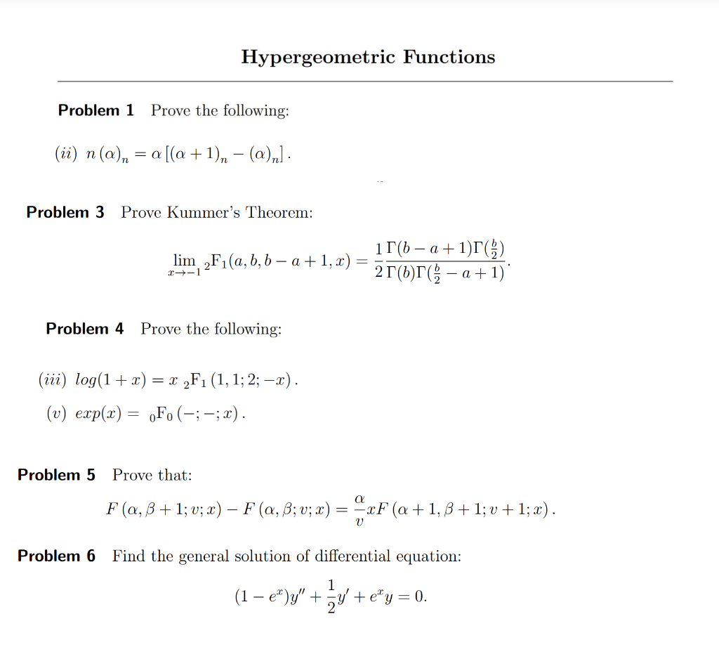 Solved this questions on lesson Hypergeometric functions | Chegg.com