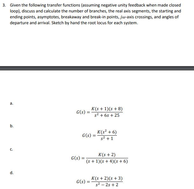3. Given the following transfer functions (assuming | Chegg.com