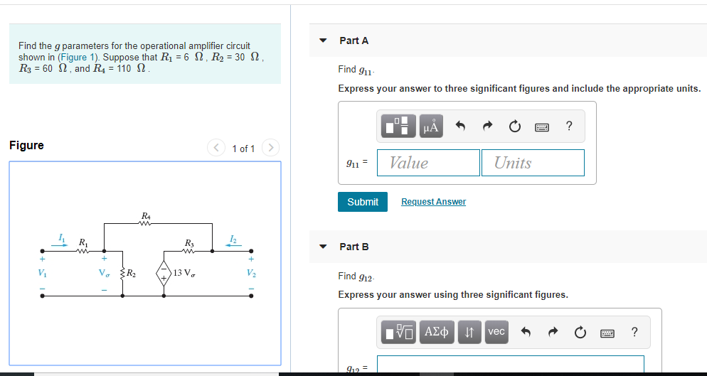Solved Part A Find the g parameters for the operational | Chegg.com