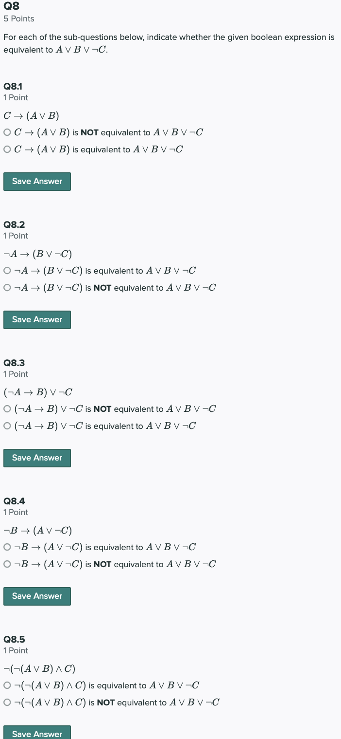 Solved 5 Points For each of the sub-questions below, | Chegg.com