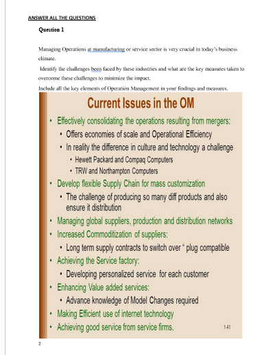 Solved OPERATION MANAGEMENTQuestion 1Managing Operations at | Chegg.com