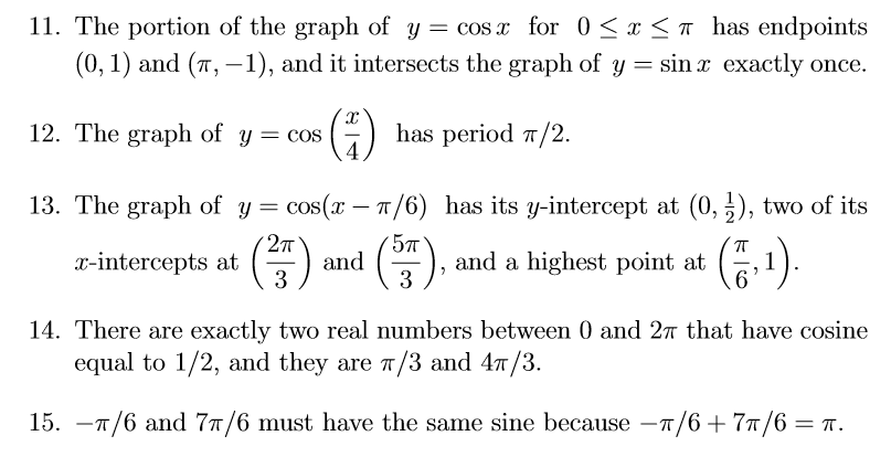 Solved 11. The portion of the graph of y = cos z for 0