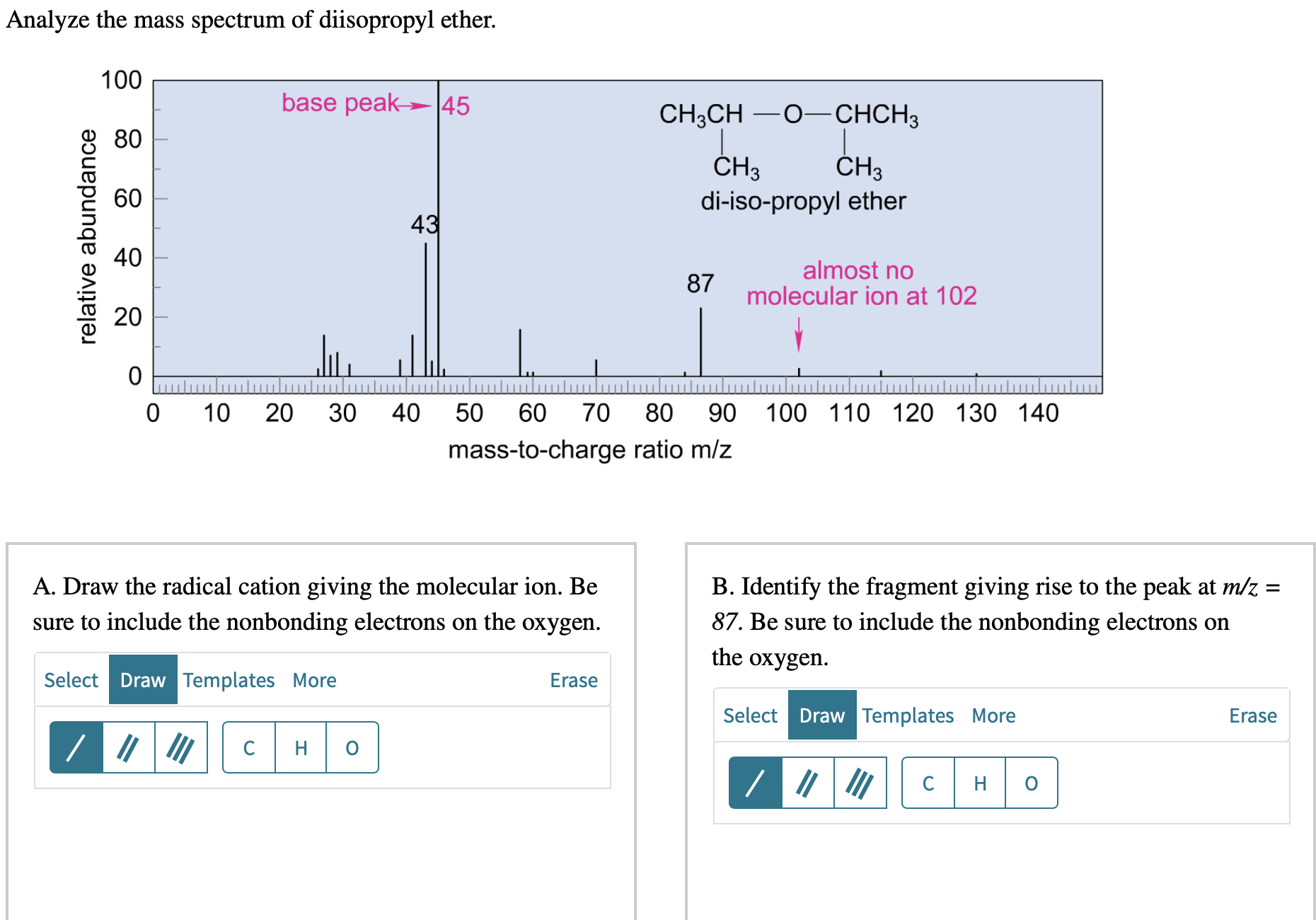 Solved A. ﻿Draw the radical cation giving the molecular ion. | Chegg.com