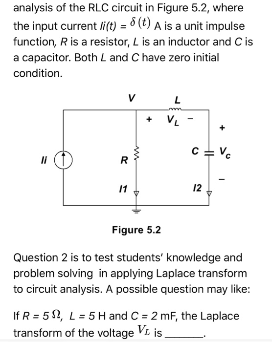 Solved analysis of the RLC circuit in Figure 5.2, where the | Chegg.com