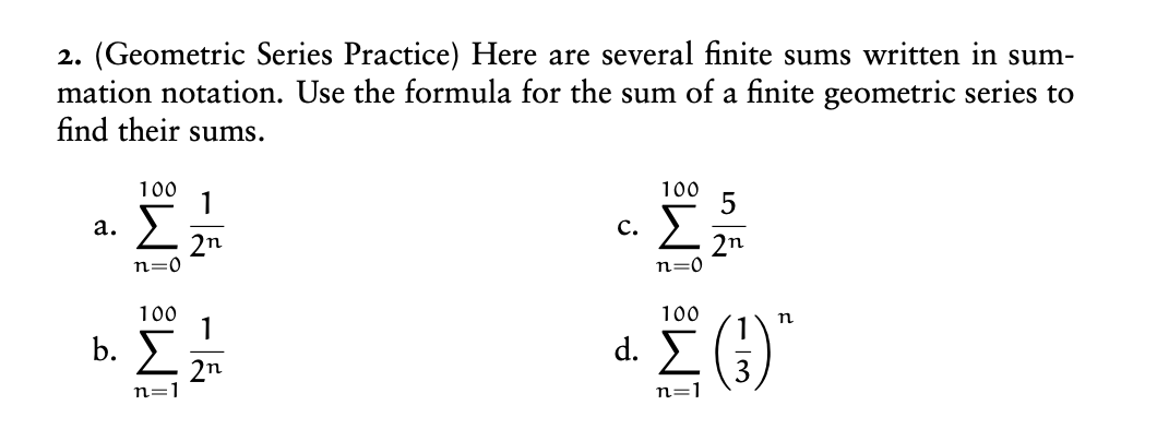 Solved 2 Geometric Series Practice Here Are Several