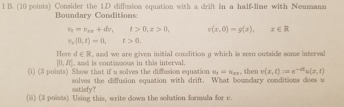 Solved XER I B. (10 points) Consider the 1D diffusion | Chegg.com