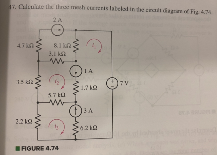 Solved 47. Calculate the three mesh currents labeled in the | Chegg.com
