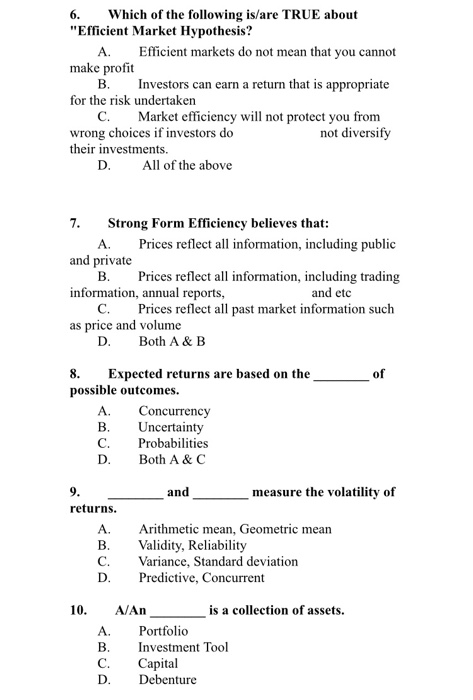 Solved Which of the following is/are TRUE about "Efficient | Chegg.com