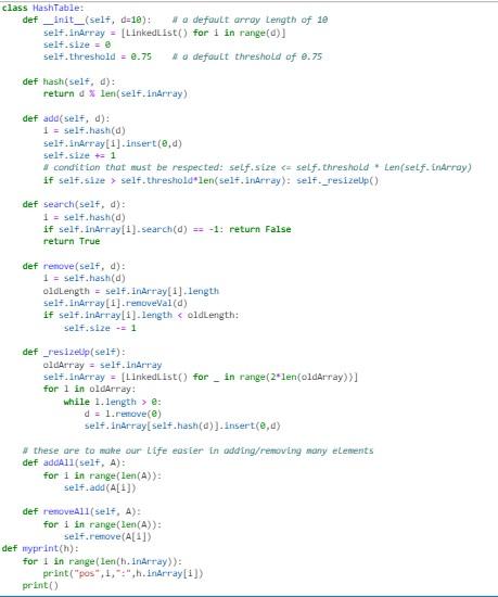 Solved Add in Hashtable a) def min(self) that retums the | Chegg.com