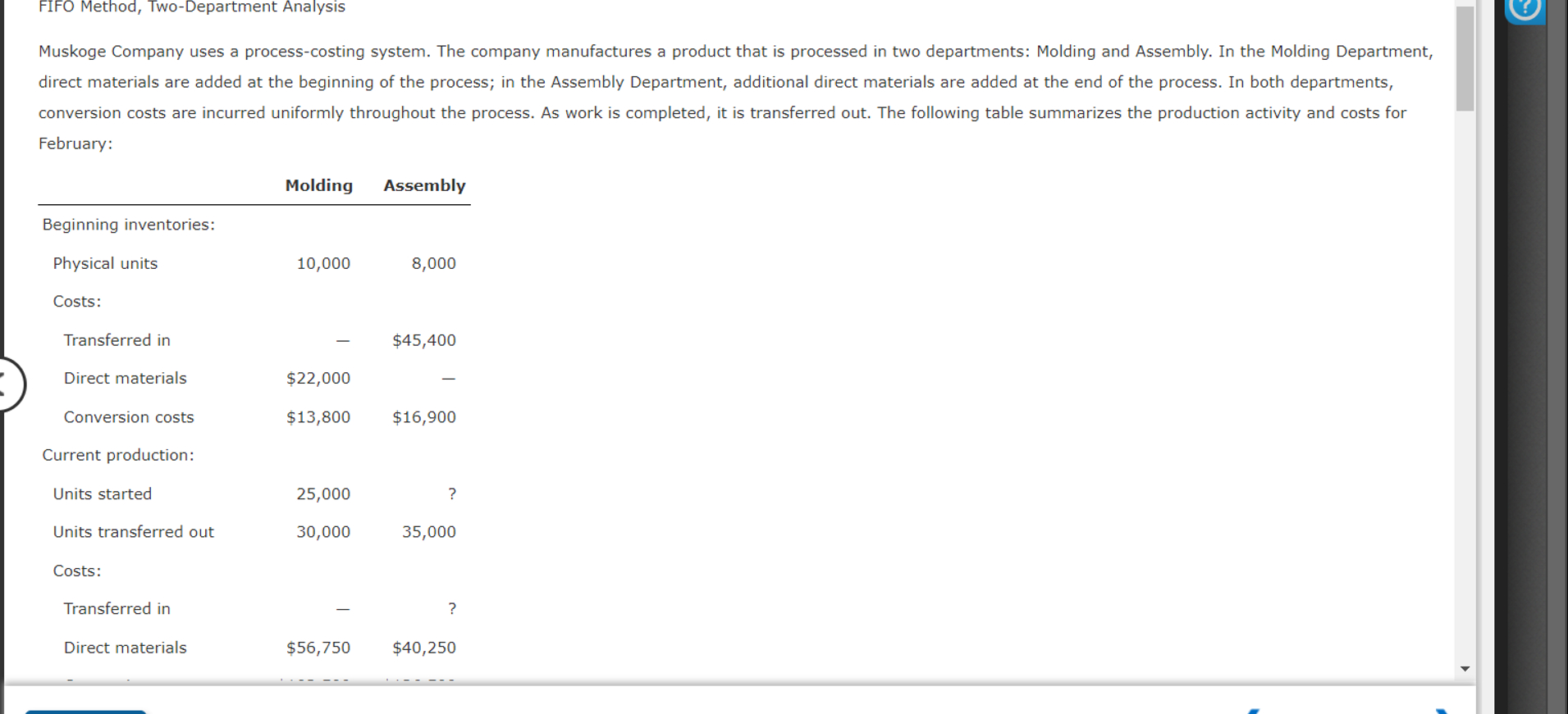 FIFO Method, Two-Department Analysis Percentage of | Chegg.com