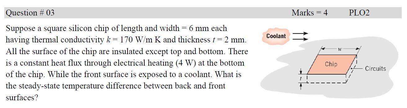 Solved Question # 03 Marks = 4 PLO2 Coolant W Suppose a | Chegg.com
