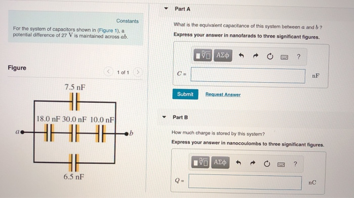 Solved Part A Constants For the system of capacitors shown | Chegg.com