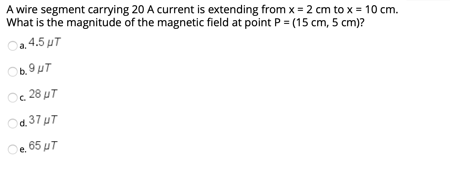 Solved A wire segment carrying 20 A current is extending | Chegg.com