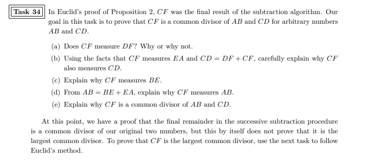 Task 34 In Euclid's proof of Proposition 2, CF was | Chegg.com