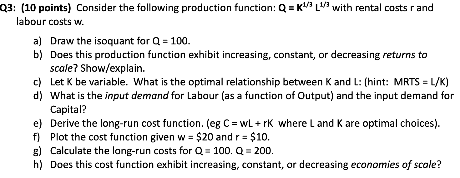 Solved 3 10 Points Consider The Following Production 