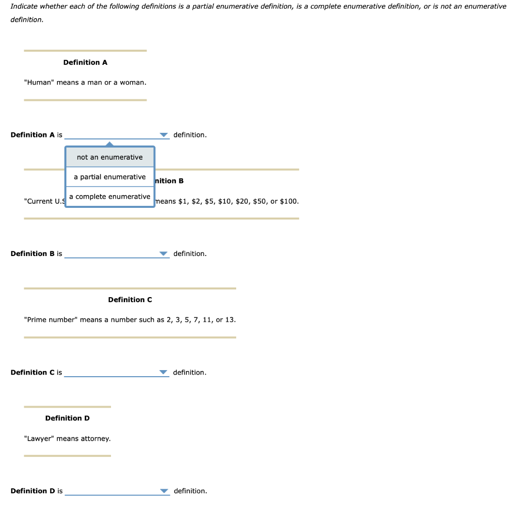 Solved An extensional definition assigns meaning to a term | Chegg.com
