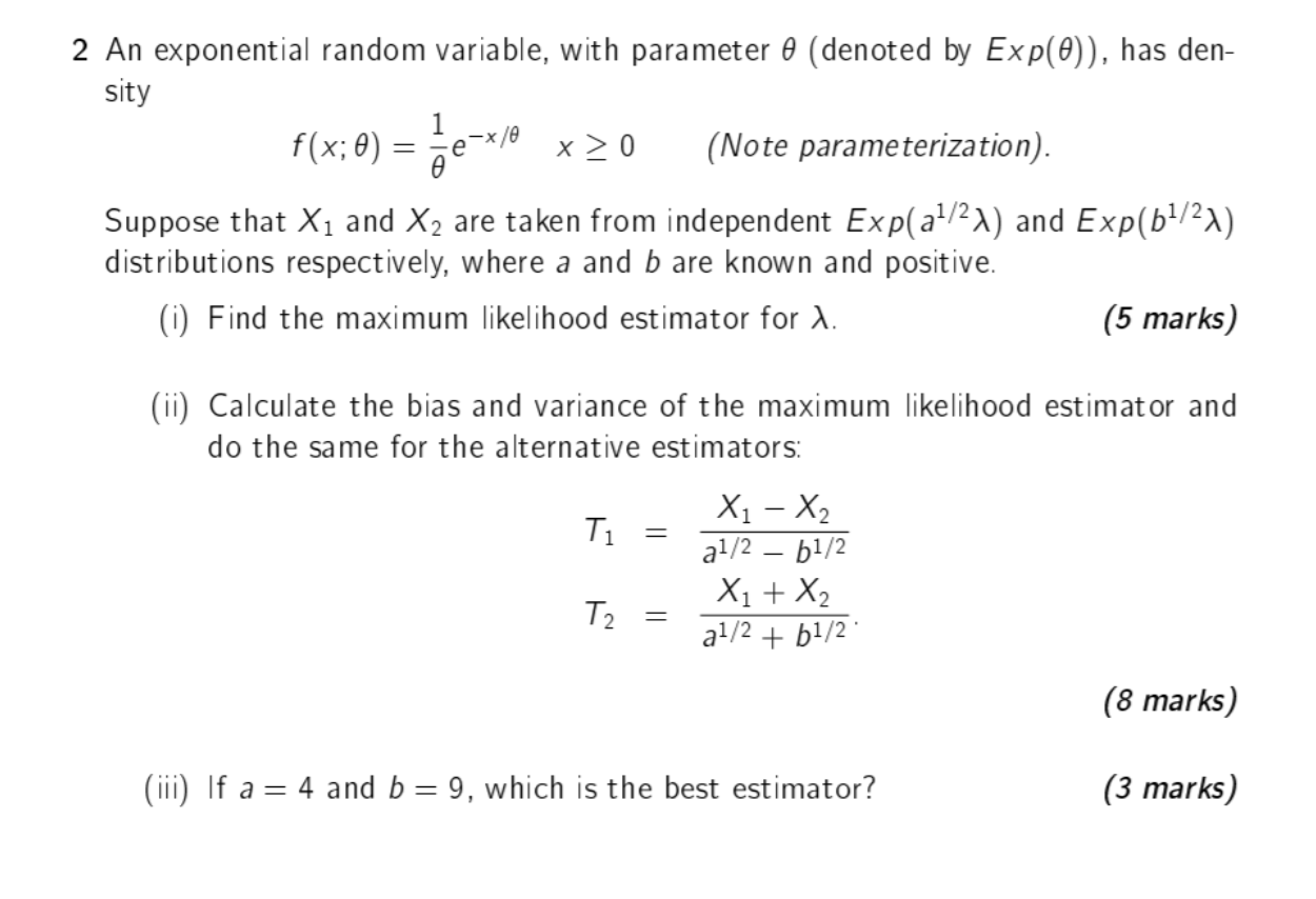 Solved 1 2 An Exponential Random Variable With Parameter 2 3032