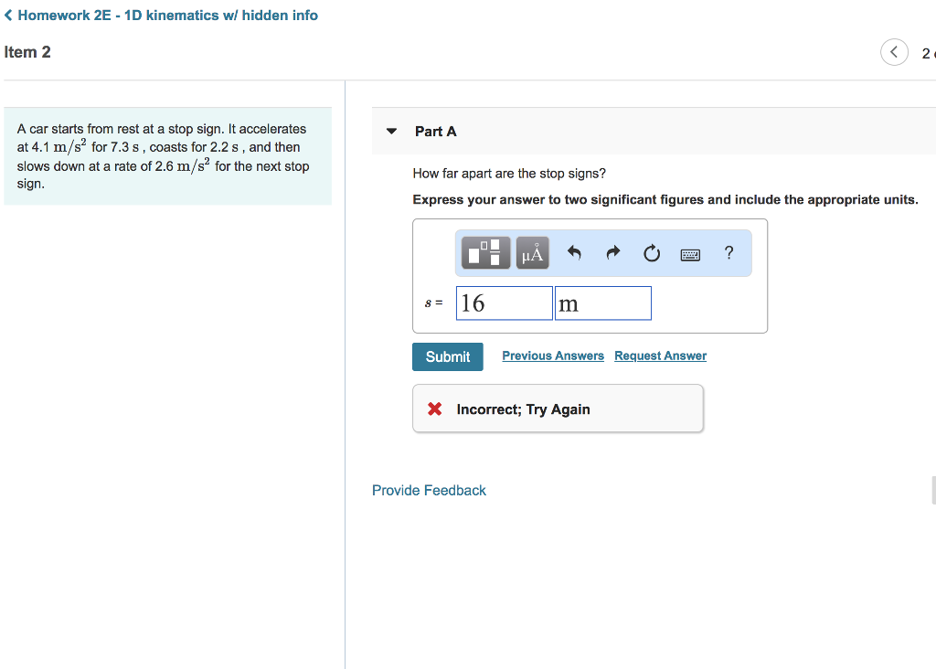 Solved ? Homework 2E-1D kinematics w/ hidden info Item 2 2 A | Chegg.com