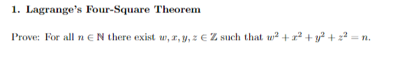 Solved 1. Lagrange's Four-Square Theorem Prove: For all n EN | Chegg.com