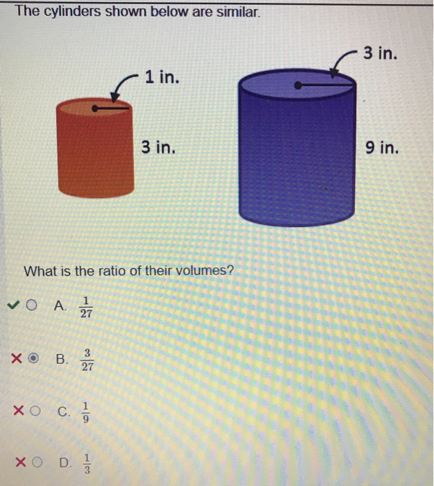 Solved The cylinders shown below are similar. 3 in. 1 in. 9 | Chegg.com