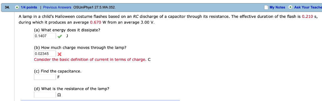 Solved 34. 1/4 points | Previous Answers OSUniPhys1 | Chegg.com Solved 34. 1/4 points | Previous Answers OSUniPhys1 | Chegg.com
