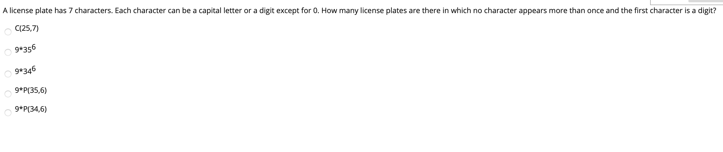 Solved A license plate has 7 characters. Each character can | Chegg.com