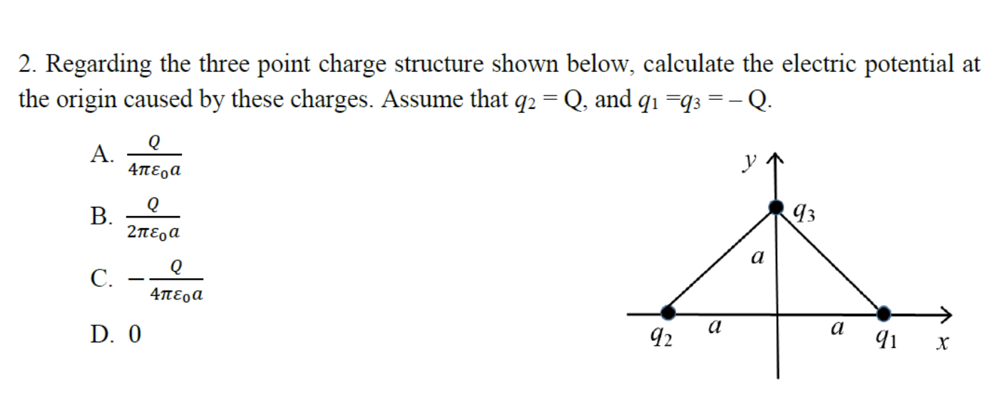 Solved 2. Regarding the three point charge structure shown | Chegg.com
