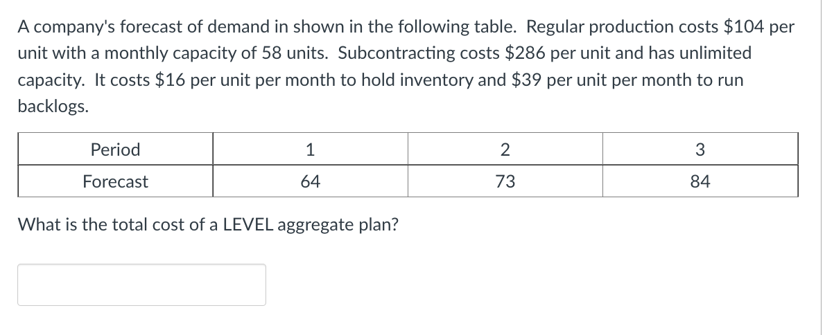 Solved A company's forecast of demand in shown in the | Chegg.com