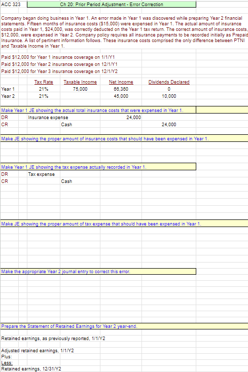 Solved ACC 323 Ch 20: Prior Period Adjustment - Error | Chegg.com