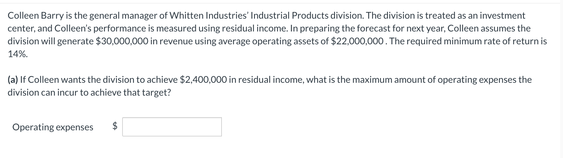 Solved Colleen Barry is the general manager of Whitten | Chegg.com