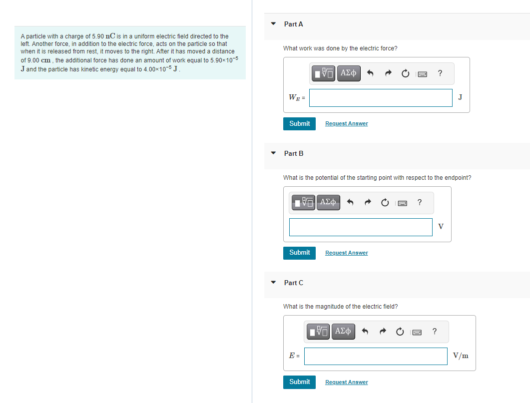Solved A particle with a charge of 5.90nC is in a uniform | Chegg.com