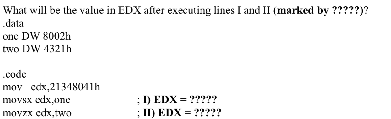 Solved What will be the value in EDX after executing lines I | Chegg.com