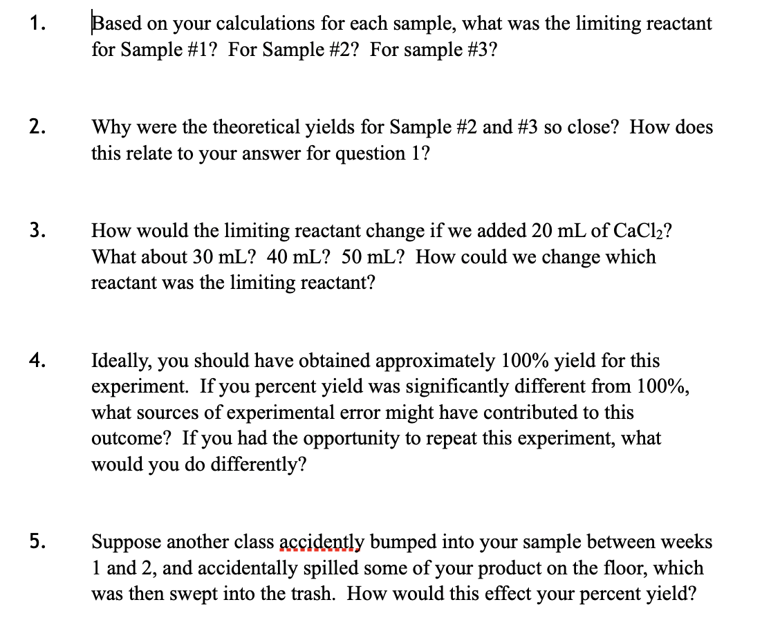 CHE 101 Lab #6 Stoichiometric Precipitation Reaction | Chegg.com