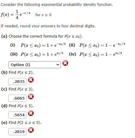 Solved Consider the following exponential probability | Chegg.com