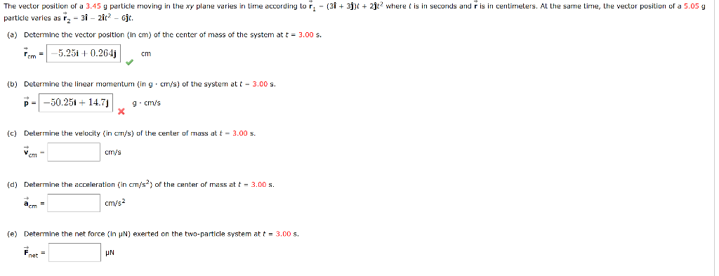 Solved The Vector Position Of A 3 45 G Particle Moving In