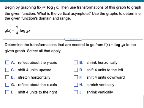 Solved Begin by graphing f(x) = log 3x. Then use | Chegg.com
